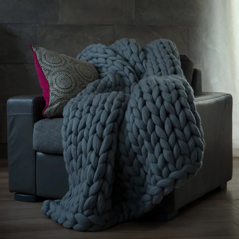 BonamiŠedý ručně pletený pléd z merino vlny WeLoveBeds, 180 x 140 cm