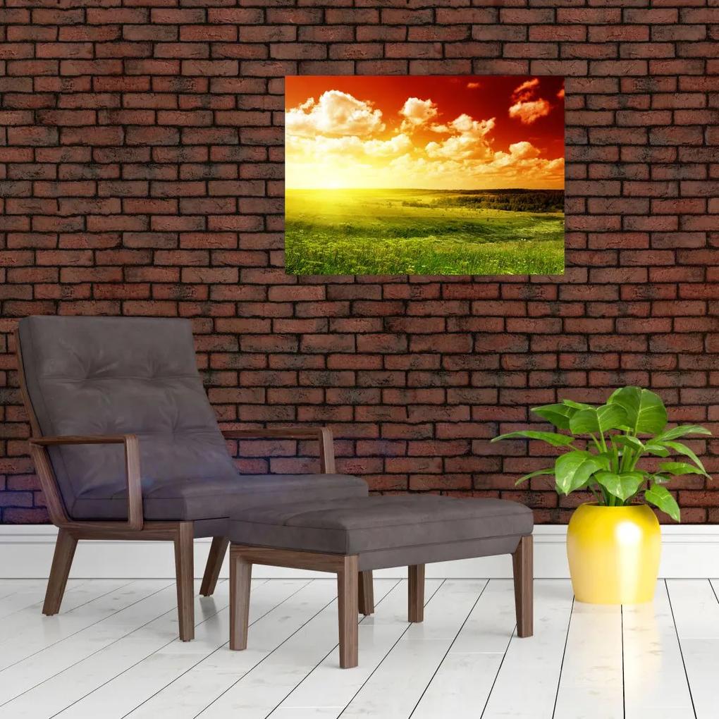 Obraz louky se zářícím sluncem (70x50 cm)