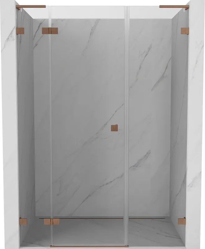 Mexen Lunar L, levé otočné sprchové dveře 135 cm, 8mm čiré sklo, měděný matný profil, 834SL-135-050-65-00-L