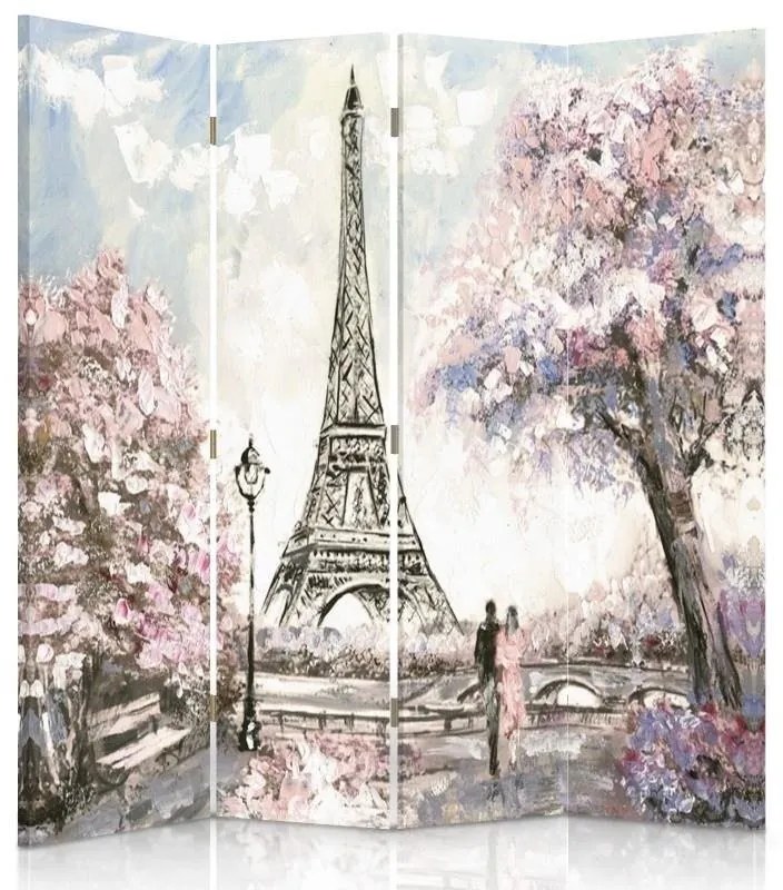 Ozdobný paraván Pařížská Eiffelova věž Pastel - 145x170 cm, čtyřdílný, klasický paraván