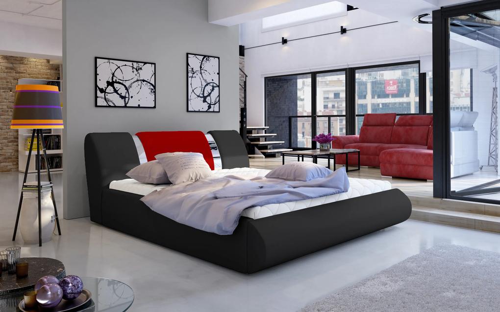 Čalouněná postel FLOWER 160x200cm černá / červená