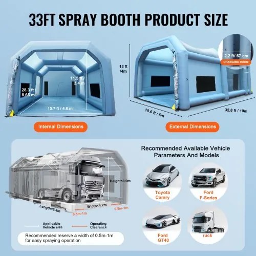 nafukovací stříkací kabina Pro lakování automobilů Stan 10,06 × 6,1 × 3,96 m