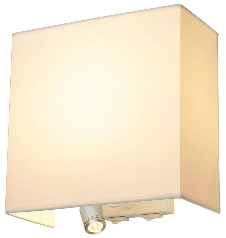 SLV 155673 Accanto led spot, nástěnné svítidlo k posteli do ložnice s bílým širmem, 1W LED + 24W, výška 27,5cm