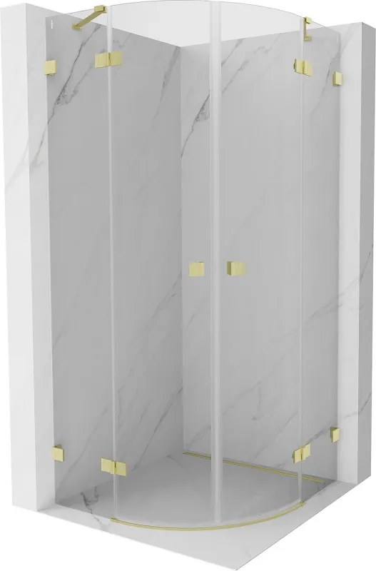 Mexen Lunar, půlkruhový výklopný sprchový kout 90 x 90 cm, 8mm čiré sklo, zlatý matný profil, 833-090L-090P-55-00