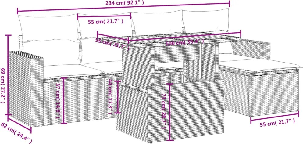 6dílná zahradní sedací souprava s poduškami béžová polyratan 3271290
