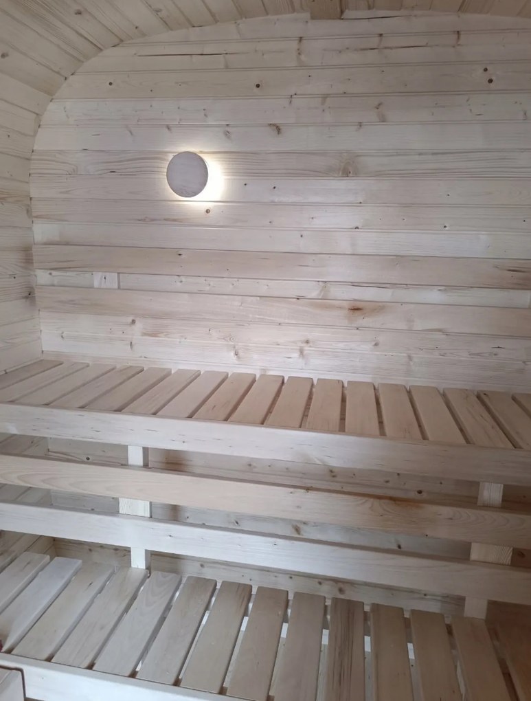 NIKIDO Venkovní zaoblená sauna na dřevo nebo elektřinu LUXO 240x220 pro 4-6 osob