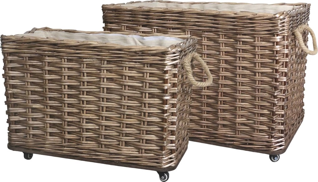 Sada 2ks hnědých košů French Basket Nature s kolečky – 82*48*55/ 66*33*44 cm
