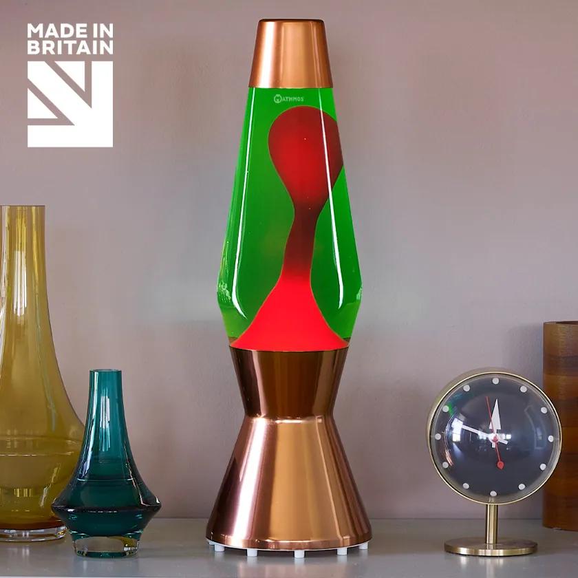 Mathmos Astro Copper, originální lávová lampa, měděná se zelenou tekutinou a červenou lávou, výška 43cm