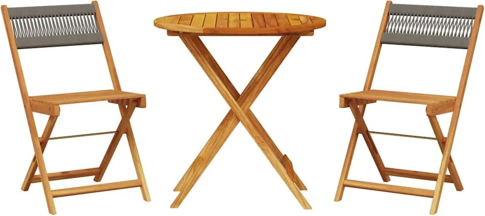 3dílný bistro set šedý polypropylen a masivní dřevo 3281842