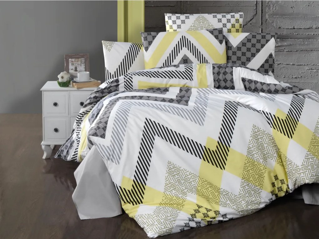 Brotex Prodloužené povlečení krep 140x220 70x90cm Zigzag grey