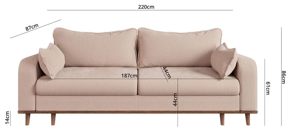 Béžová manšestrová pohovka 220 cm Beata – Ropez