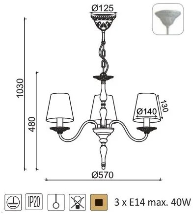 ACA DECOR Závěsné svítidlo KARPATHIA max. 3x40W/E14/230V/IP20