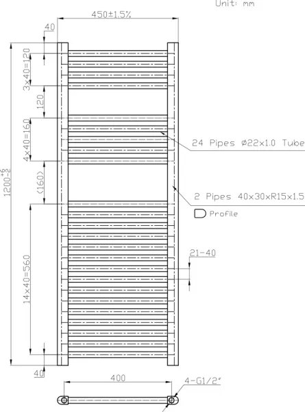 Novaservis - Koupelnový žebříkový radiátor 490W/230V 120x45 cm bílá rovný
