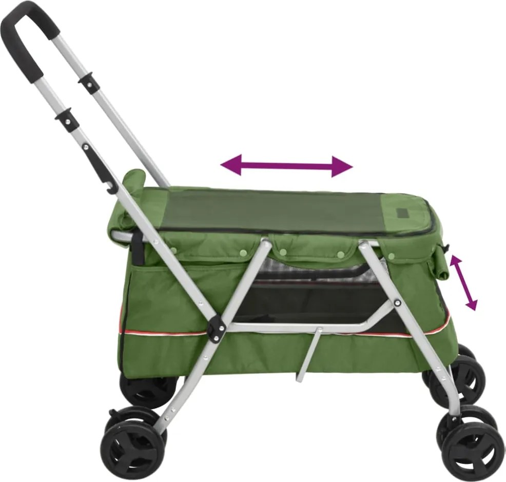 Skládací kočárek pro psa zelený 100 x 49 x 96 cm lněná tkanina 172204