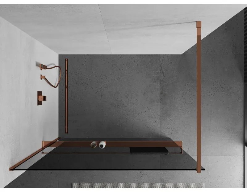 Mexen Kioto+, sprchová zástěna s poličkou a držákem na ručníky 110 x 200 cm, 8mm šedé sklo, profil růžové zlato, 800-110-121-60-40