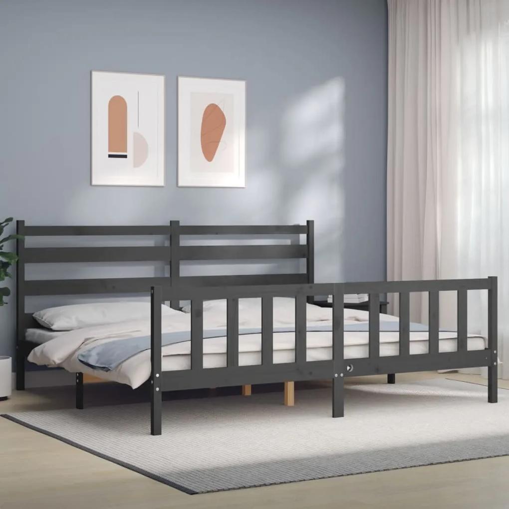 Rám postele s čelem šedý 200 x 200 cm masivní dřevo,  3192058