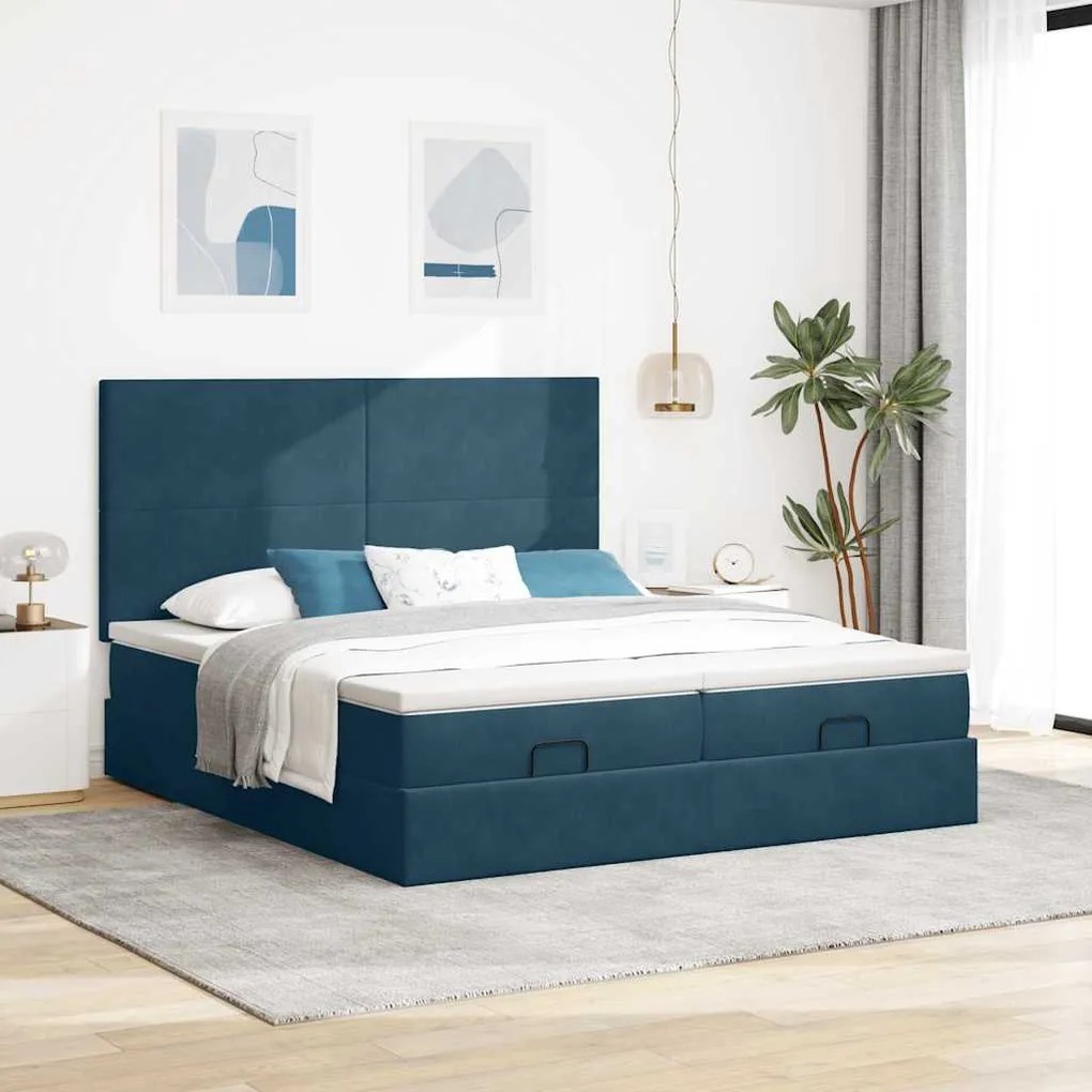 Osmanský rám postele s matracíes tmavě modrá 160x200cm samet 3313752