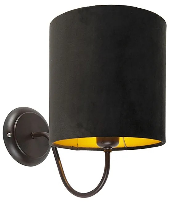 Klasická nástěnná lampa hnědá s černým velurovým odstínem - Matt