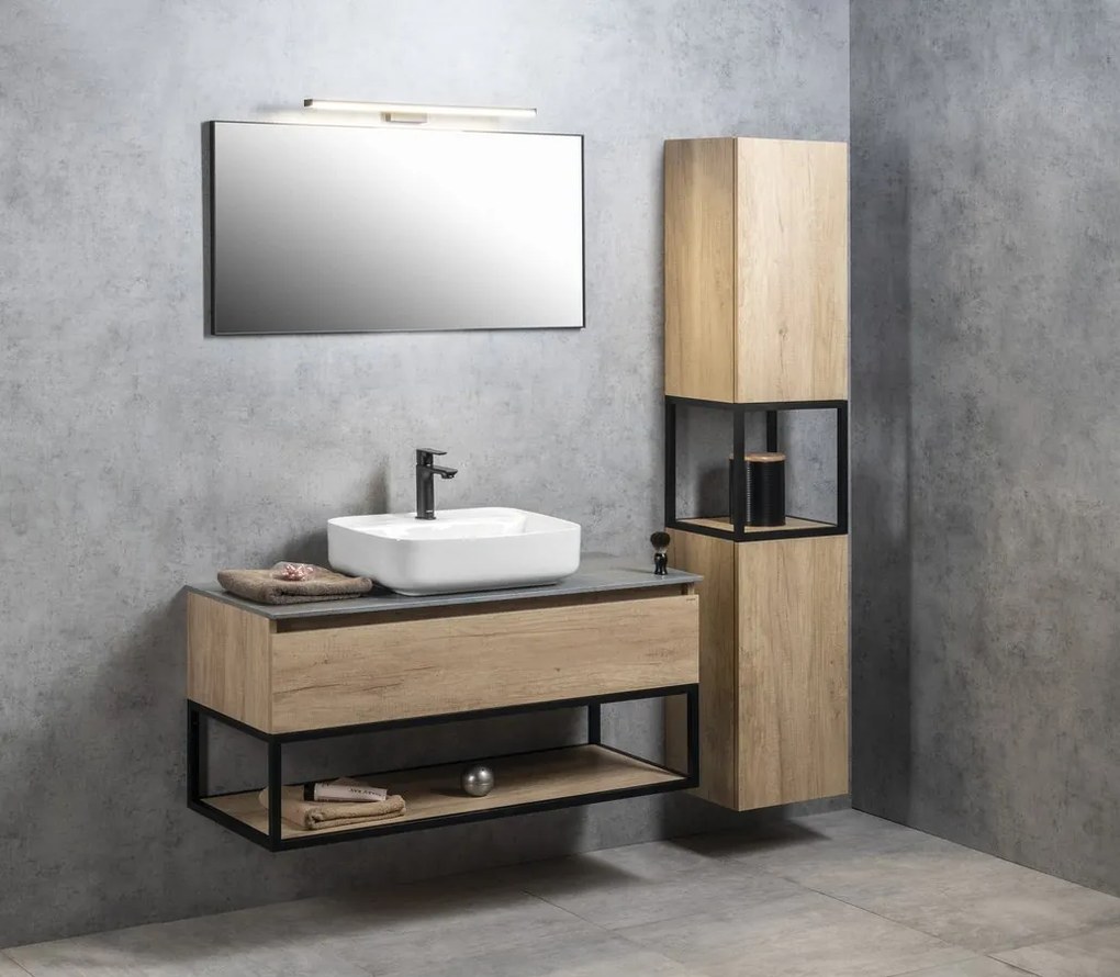 Sapho Sapho, SKARA umyvadlová skříňka 80x49,5x46,5cm, černá matná/dub Alabama, CG003-2222