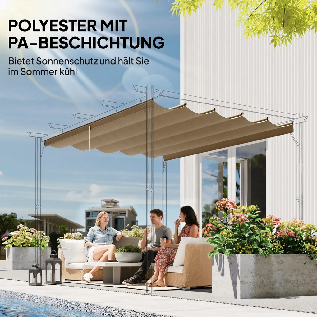Náhradní střecha pro pergolu 3 x 3 m, zatahovací, s otvory pro odvod dešťové vody, odolná proti povětrnostním vlivům, polyester, 250 x 255 cm Hnědá b…