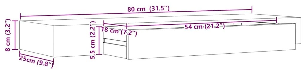 vidaXL Marketos Plovoucí nástěnná police se zásuvkou černá 80 x 25 x 8 cm