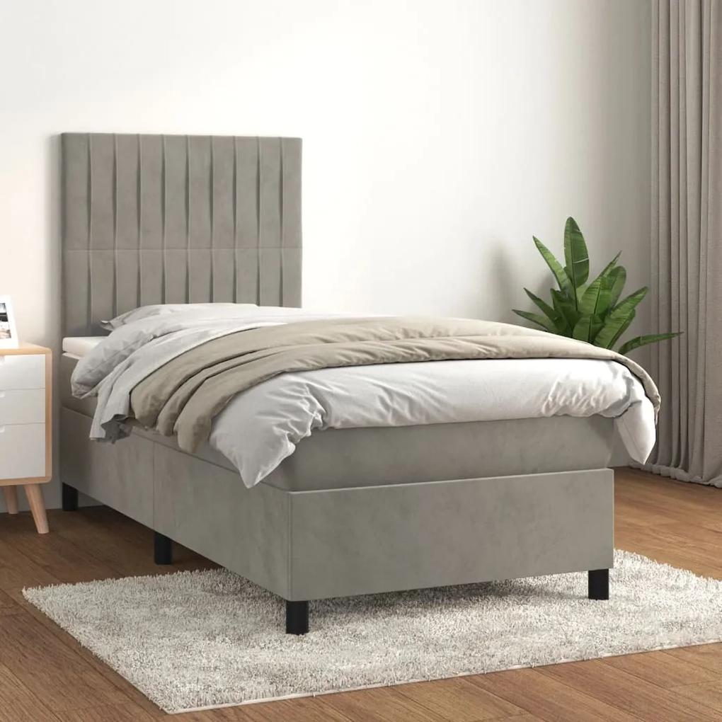 Box spring postel s matrací světle šedá 90x200 cm samet,  3143121