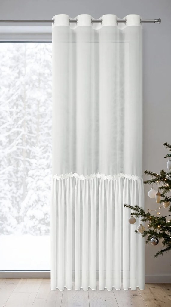 VÁNOČNÍ ZÁCLONA NA KROUŽCÍCH FLAKE 140X250 CM BÍLÁ
