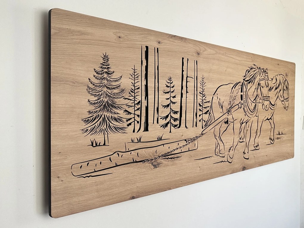 Li-Go "Koně v lese" světelný obraz 230V 110x50 cm provedení povrchu: ořech