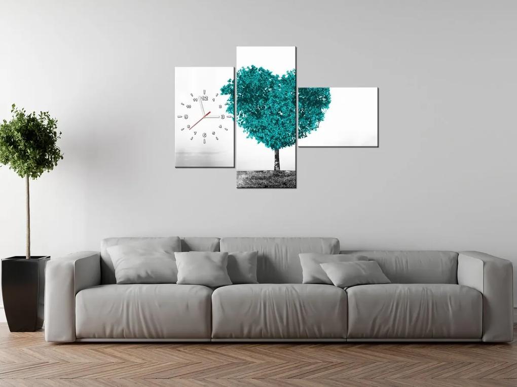 Gario Obraz s hodinami Tyrkysový strom lásky - 3 dílný Rozměry: 90 x 70 cm