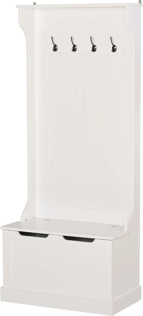 HOMCOM Moderní 3-in-1 volně stojící stojan na kabáty s 4 háčky, úložná lavice a ramínko na kabáty, úsporný vstup, chodba, nábytek do ložnice z dřeva,
