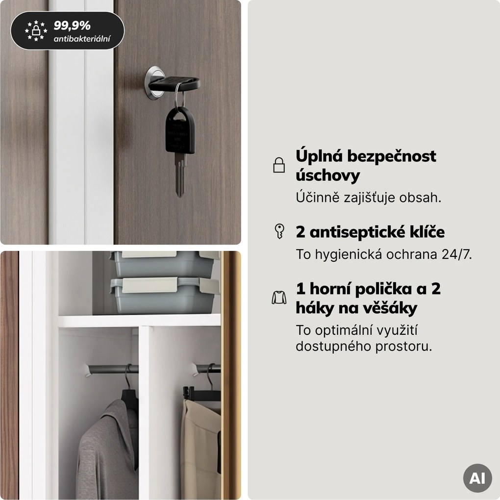 Zaměstnanecká skříňka čtyřkomorová bílá/ořech, 800x1800x500 mm: KACPER Eco Design