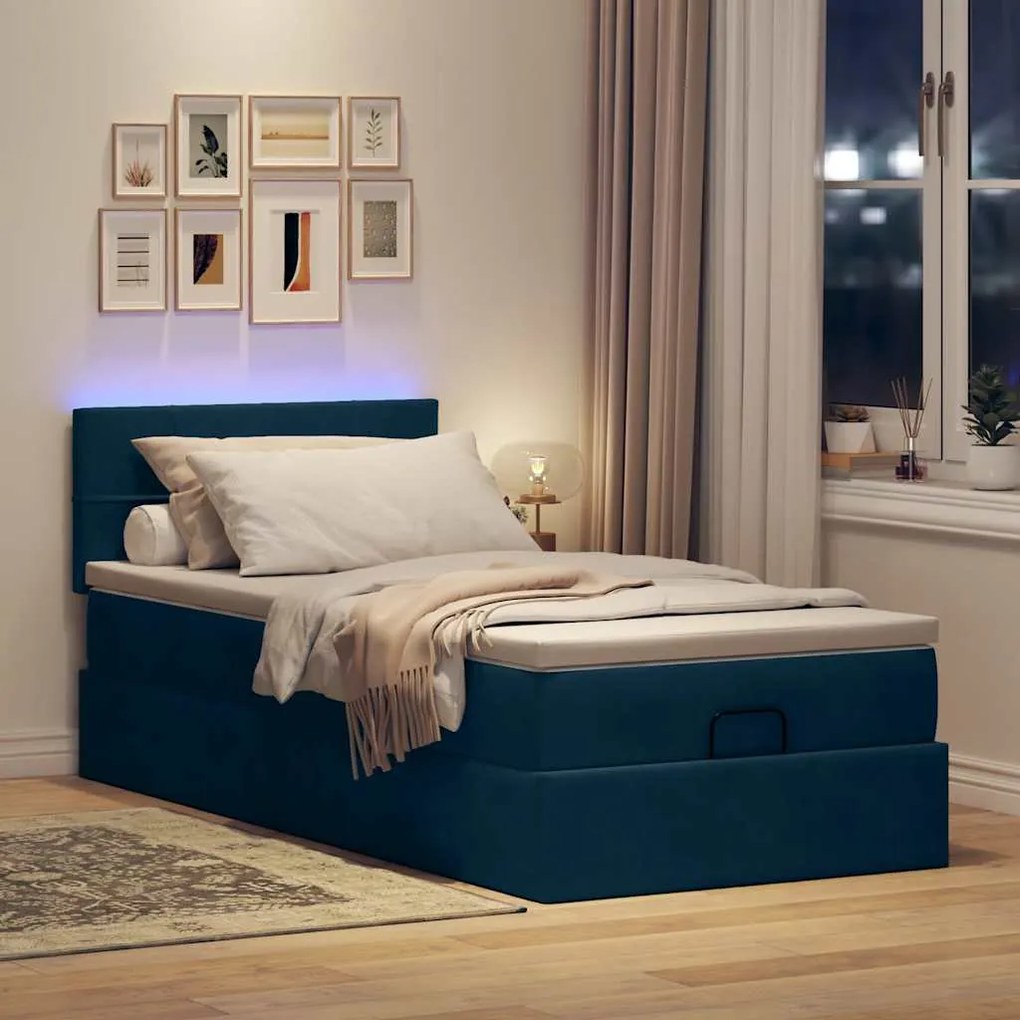 Osmanská postel s matrací & LED tmavě modrá 80x200cm samet 3312588
