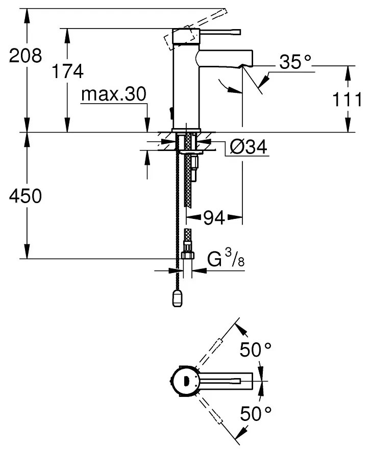 GROHE Essence - Páková umyvadlová baterie, velikost S, chrom 32899001