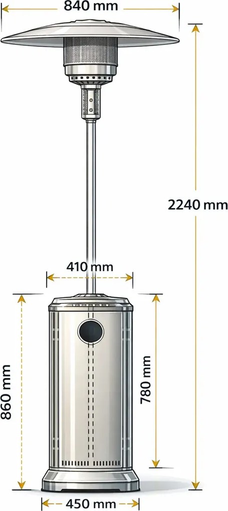 Zahradní plynové topidlo ETNA 13 kW – nerez