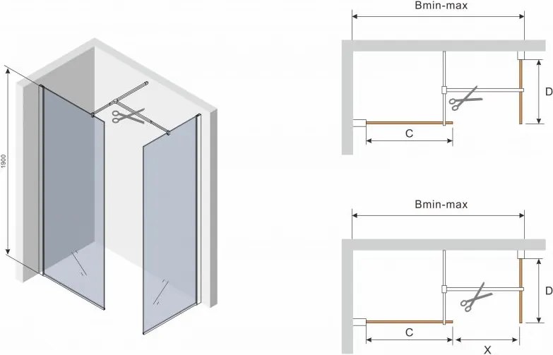 Sprchový kout MEXEN WALK-IN 70x80 cm