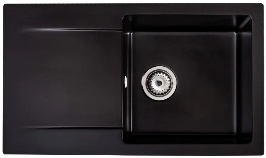 Sink Quality Ferrum, kuchyňský granitový dřez 770x450x190 mm + sifon, černá, SKQ-FER.C.1KDO.X