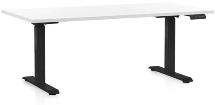 Výškově nastavitelný stůl OfficeTech D, 160 x 80 cm, černá podnož, bílá