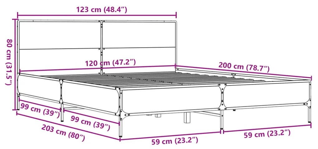 Rám postele černý 120 x 200 cm kompozitní dřevo a kov