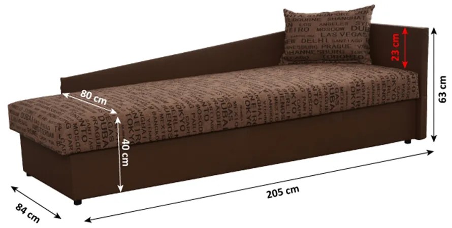 Kondela Válenda s úložným prostorem, pravé provedení, ekokůže hnědá + látka vzor, JUDIT