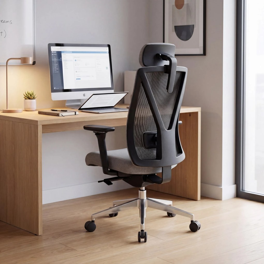 Ergonomická otočná kancelářská židle s síťovaným opěradlem, šedá: VECTOR