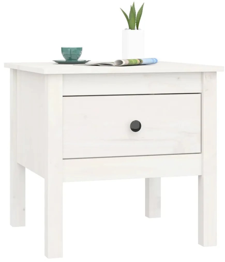 Odkládací stolek bílý 50 x 50 x 49 cm masivní borovice - Default Title