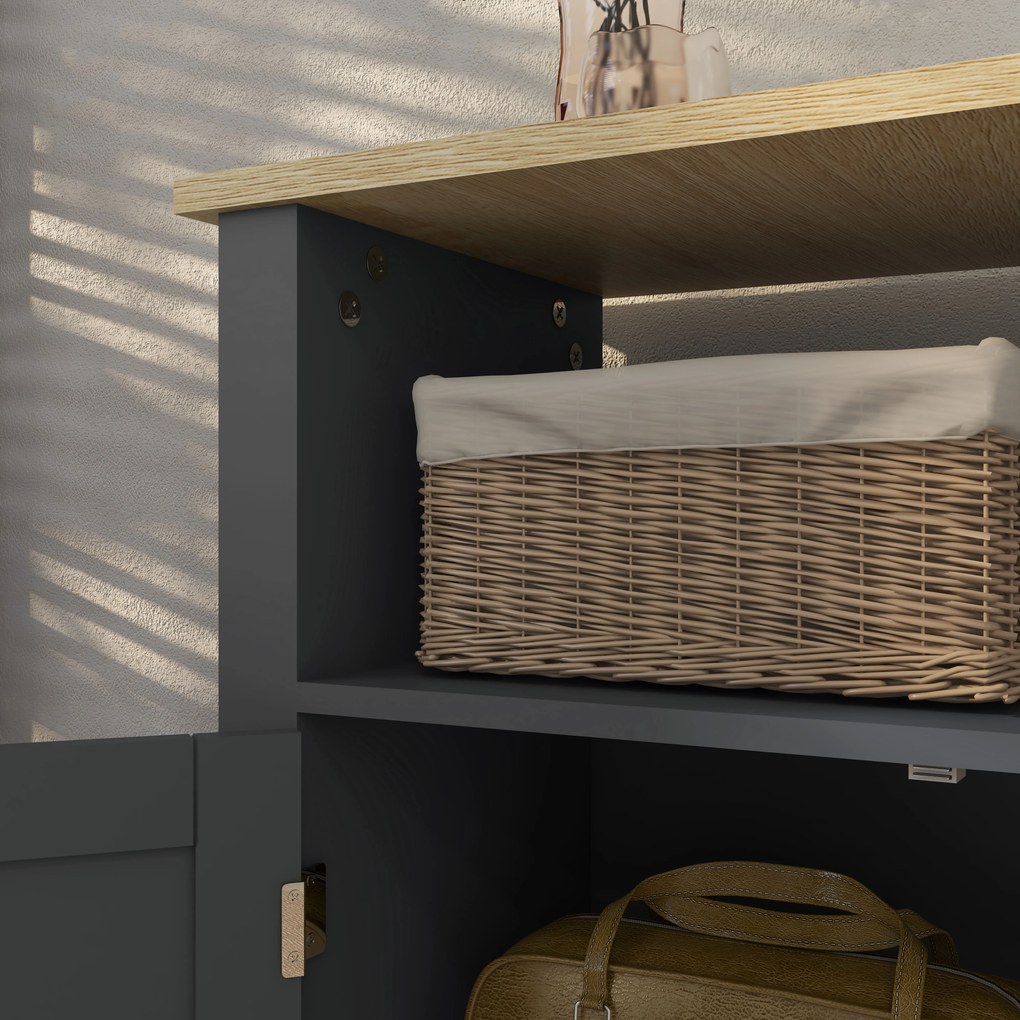 Kleankin Koupelnová Skříňka se 3 Policemi z MDF a Dřevotřísky s Nastavitelnou Poličkou uvnitř a 2 Vysoko Postavenými Dveřmi, 60x30x80,5 cm, Šedá a Dř…