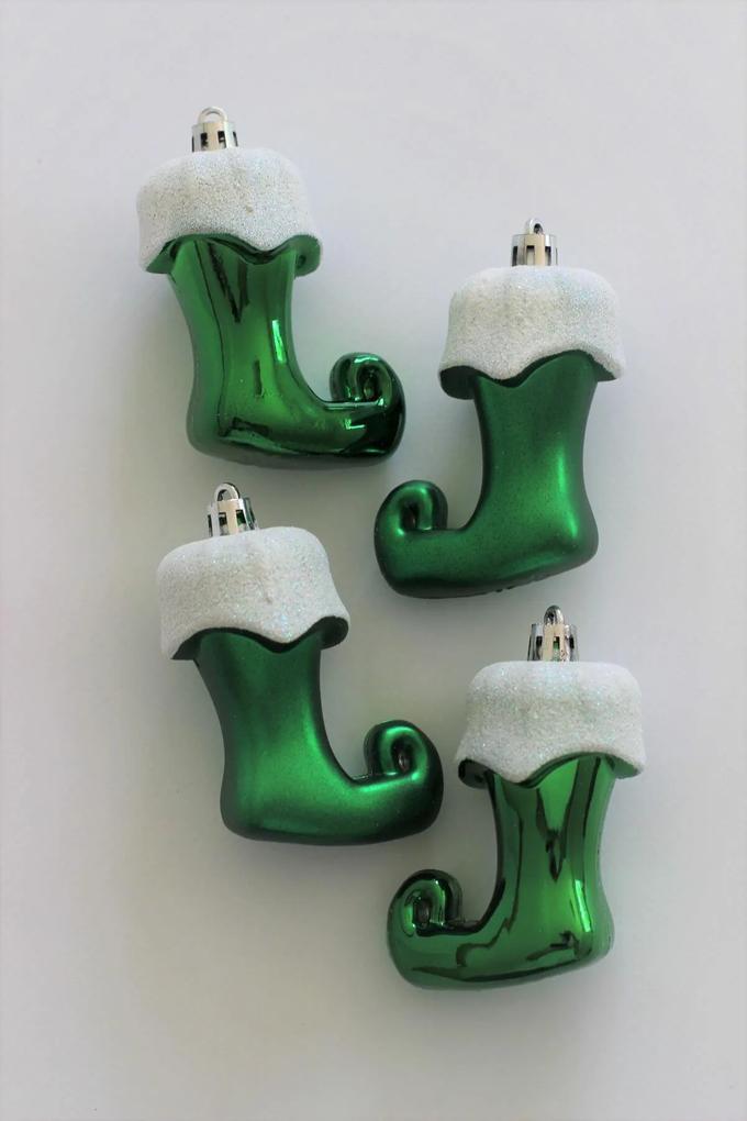 Zeleno bílé závěsné vánoční kozačky 8cm 4ks
