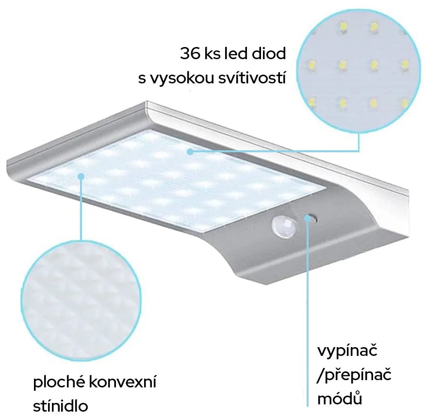 Bezdoteku LEDSolar 36 nástěnná lampa s vysunutím bílá, se sensorem, bezdrátové, 2,5 W, studená barva