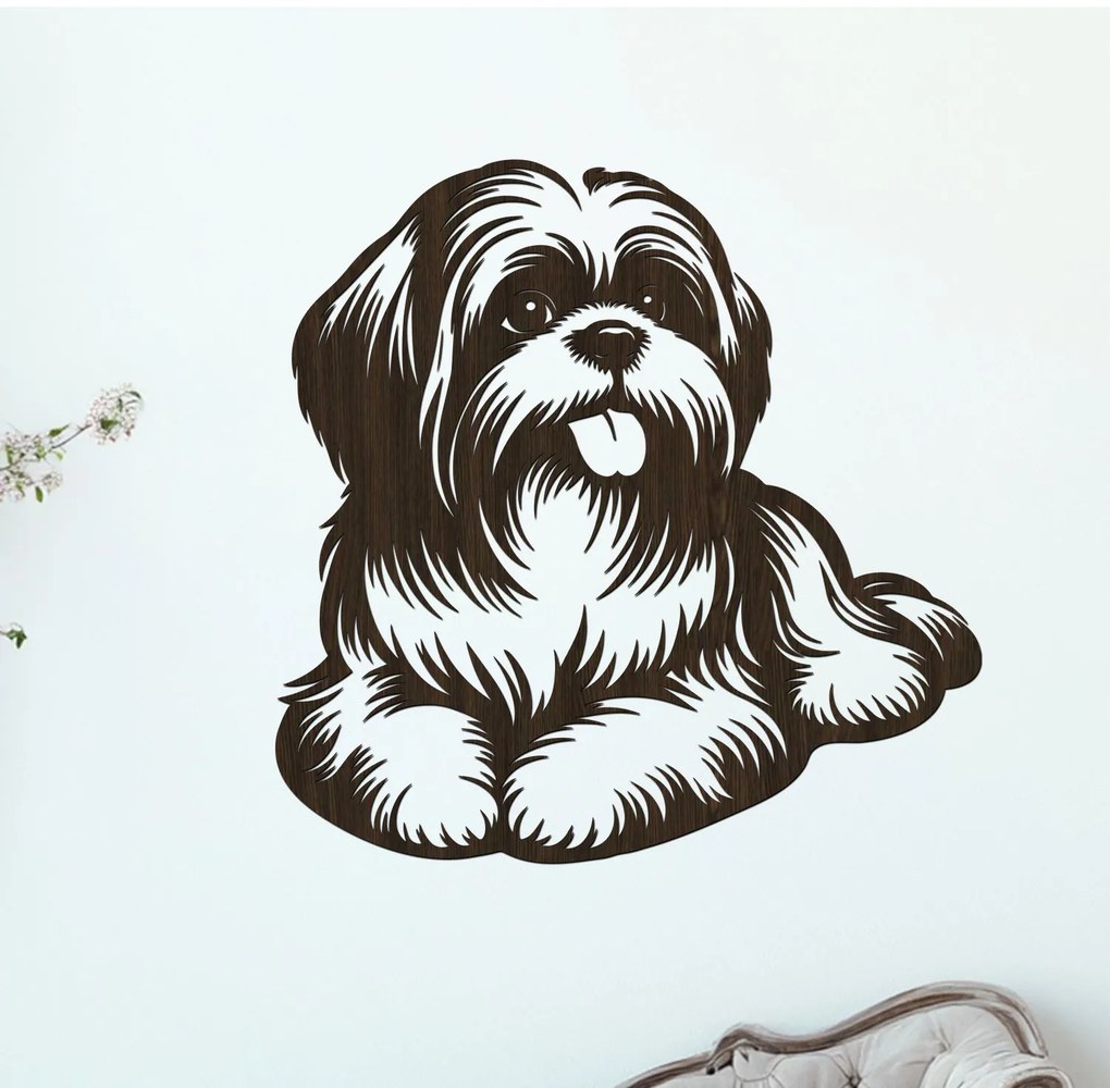 dřevo života Dřevěný obraz ležícího Shih Tzu Zvolte rozměr (cm): 40x40, Zvolte barvu dekoru: Černá