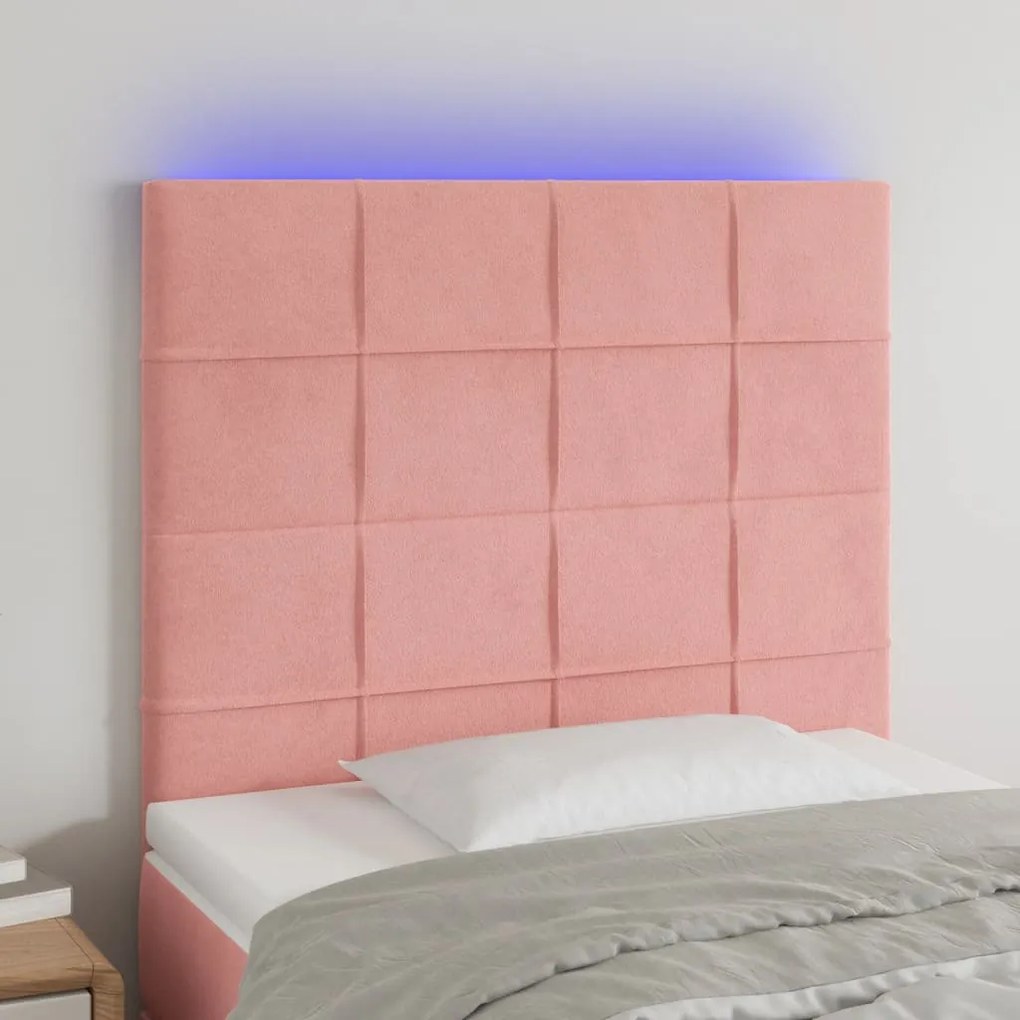 Čelo postele s LED růžové 100x5x118/128 cm samet 3122471
