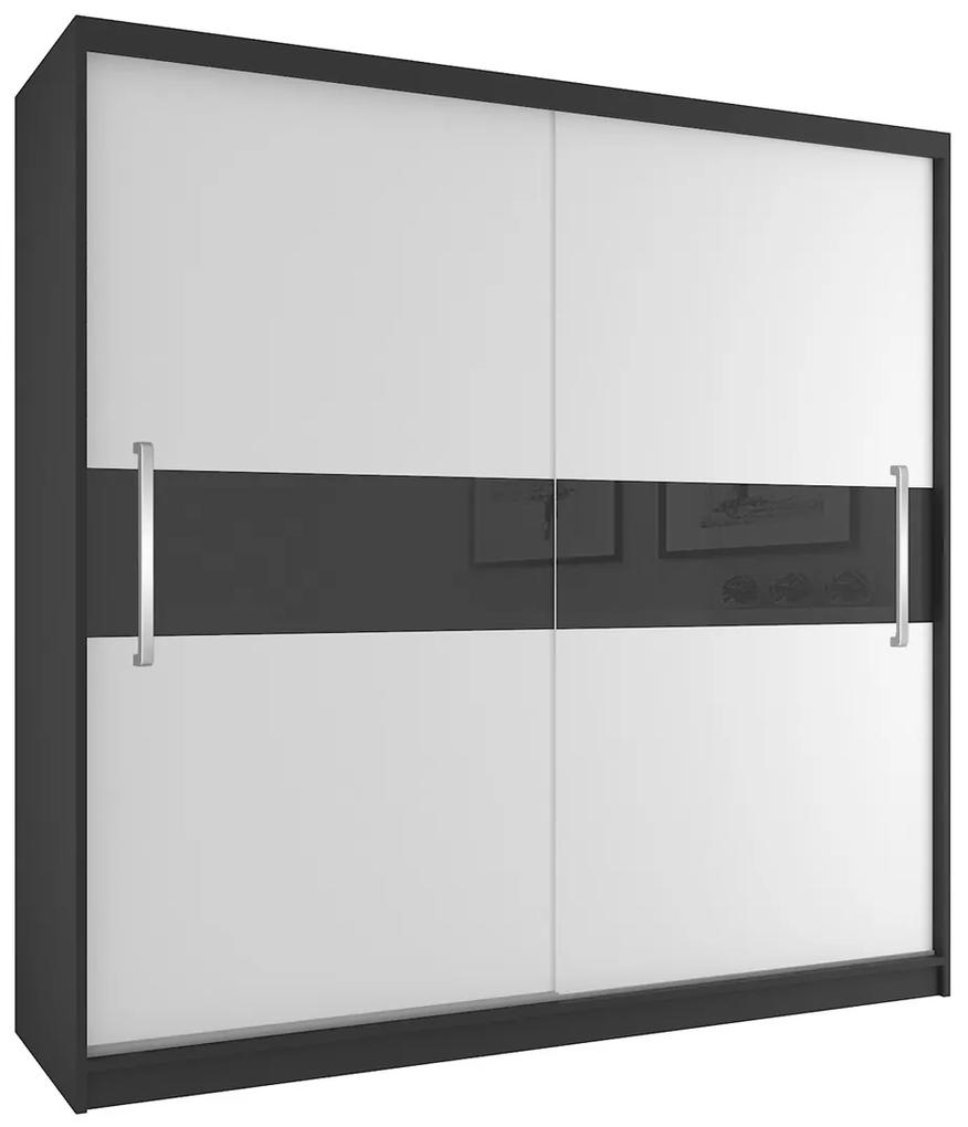 Šatní skříň 200cm Belini černý mat / bílý mat s posuvnými dveřmi  SI SZP1/2/B/W/B/UU