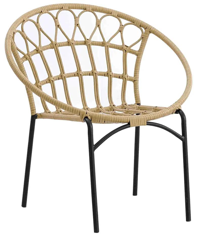 Zahradní židle ELDIA umělý ratan v přírodní barvě, kov černý lak