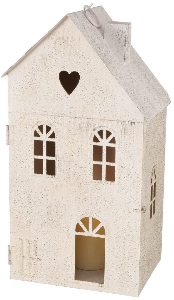 Kovová lucerna Domek 35 cm béžová