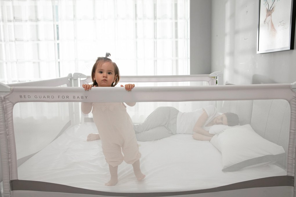 Zábrana na postel Monkey Mum® Premium - 160 cm - světle šedá